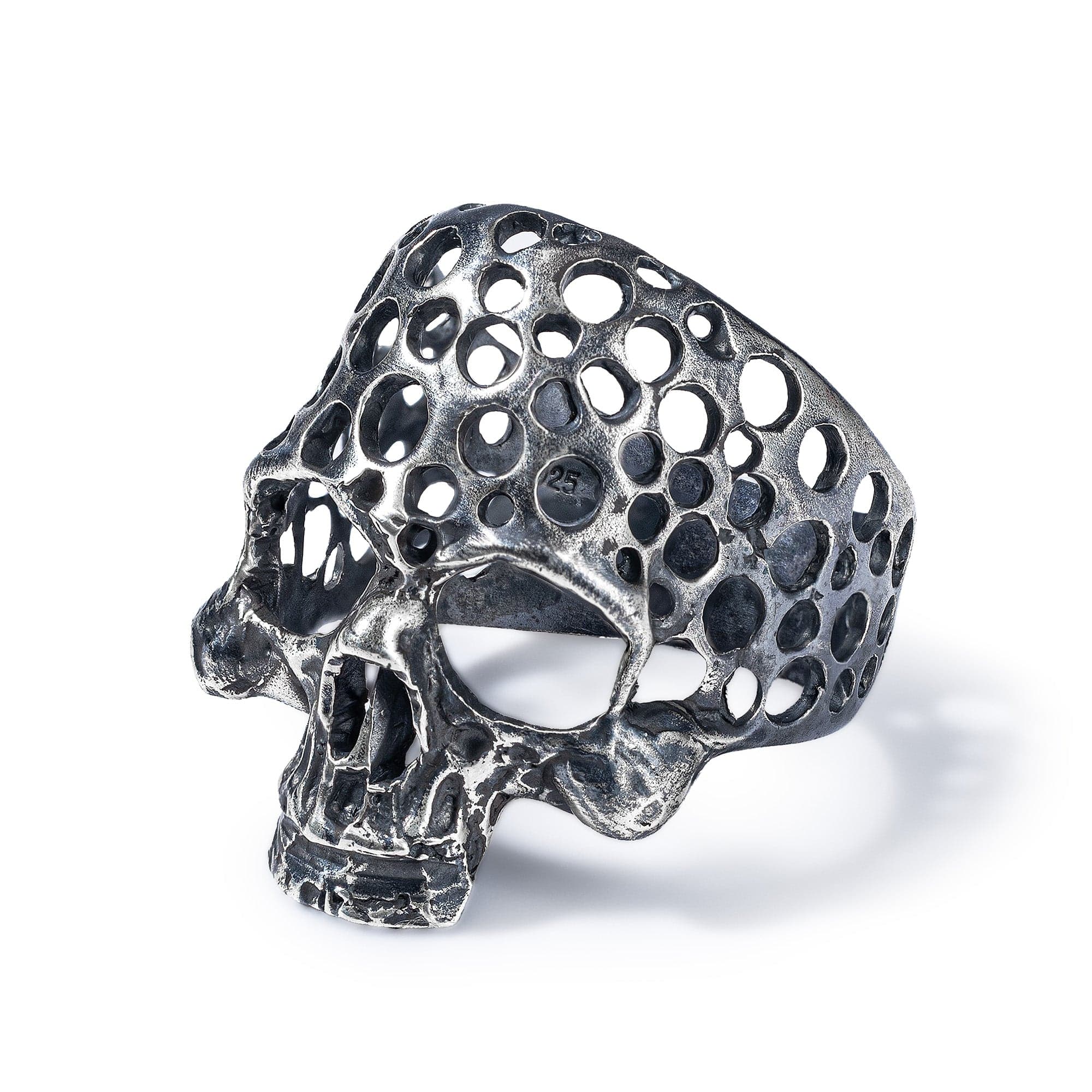 Skelter Brutalist Silver Skull Ring with Perforated Texture | 925 ...